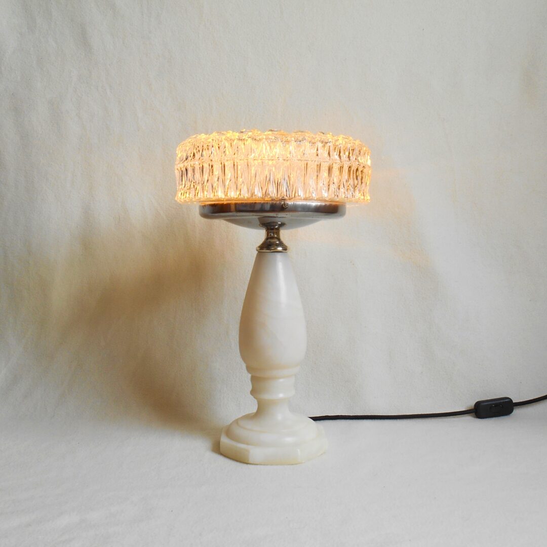 Vintage marble table lamp with a stunning cut glass shade